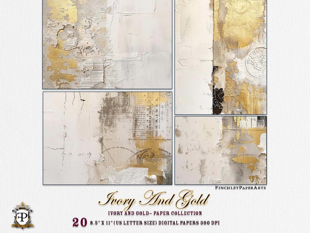 Ivory and Gold Paper Collection, Instant Download, Digital Pages ...