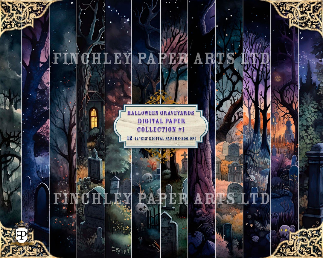 Halloween Graveyards #1 Digital Paper Collection, Instant Download ...