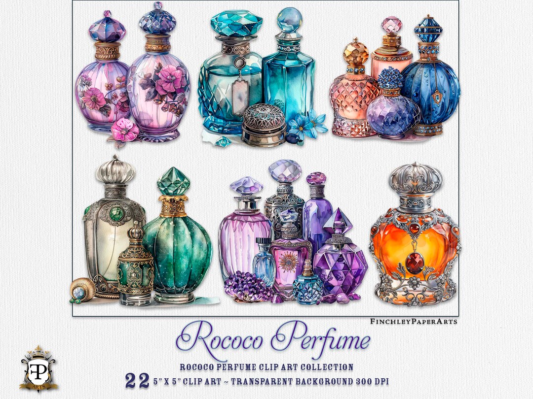 Rococo Perfume Clip Art Collection,png Images 5"x5" ,instant Download ...