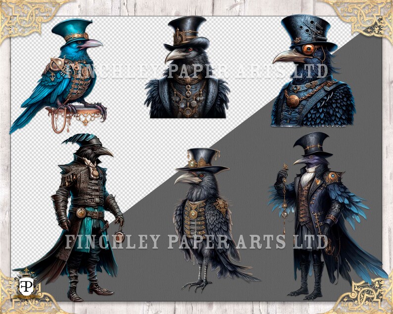 Steampunk Crow & Raven, Crow and Raven Watercolor Clipart, Fairytale ...