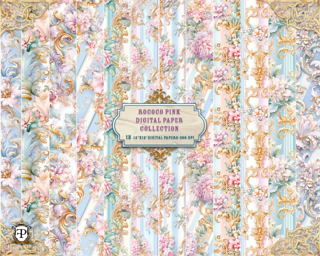 Rococo Pink Digital Paper Collection, Instant Download,digital Pages ...