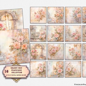 Shabby Chic Peach Rose Digital Paper Collection,instant Download ...