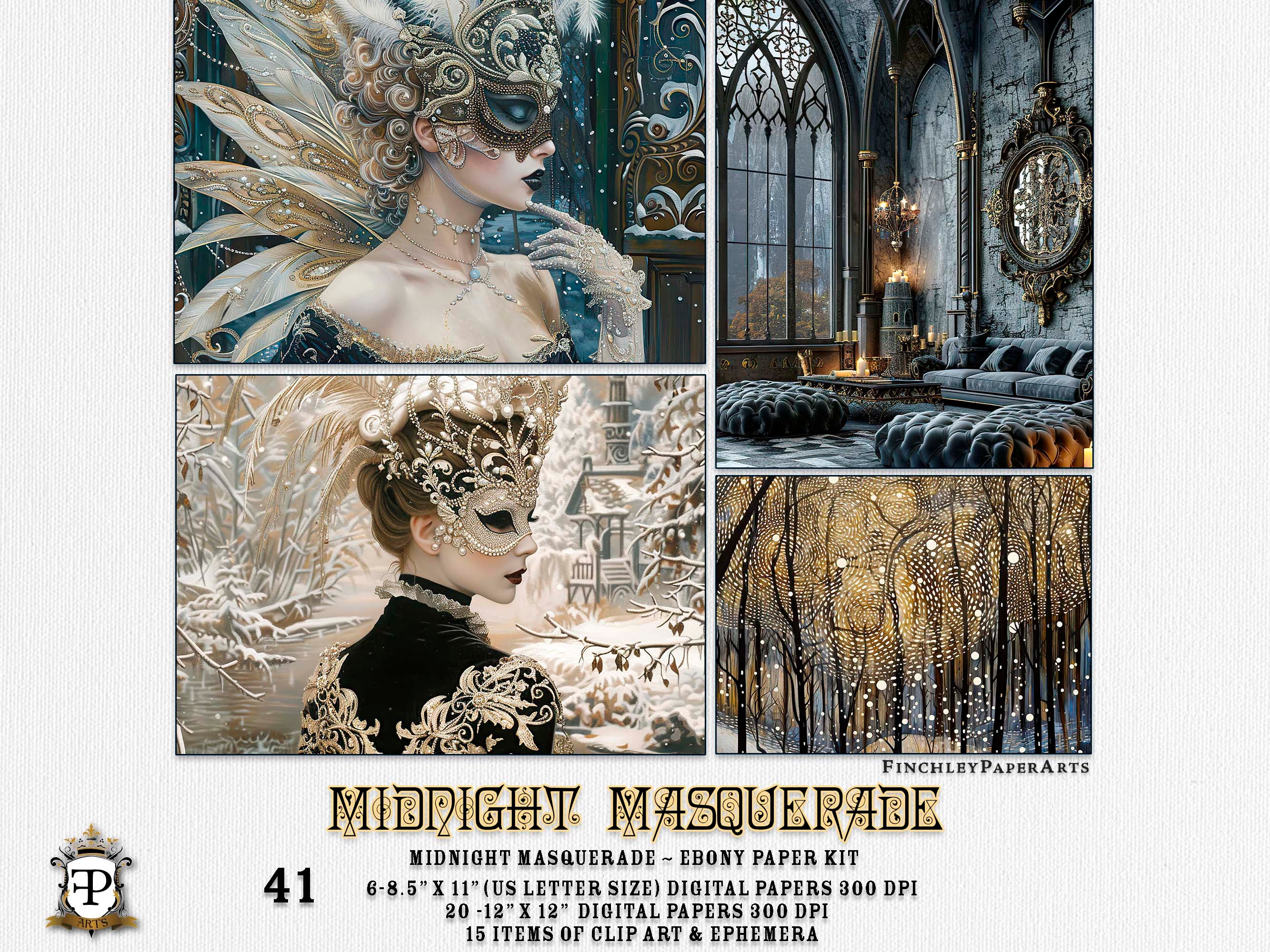 Midnight Masquerade Ebony Paper Kit,instant Download,digital Journal ...