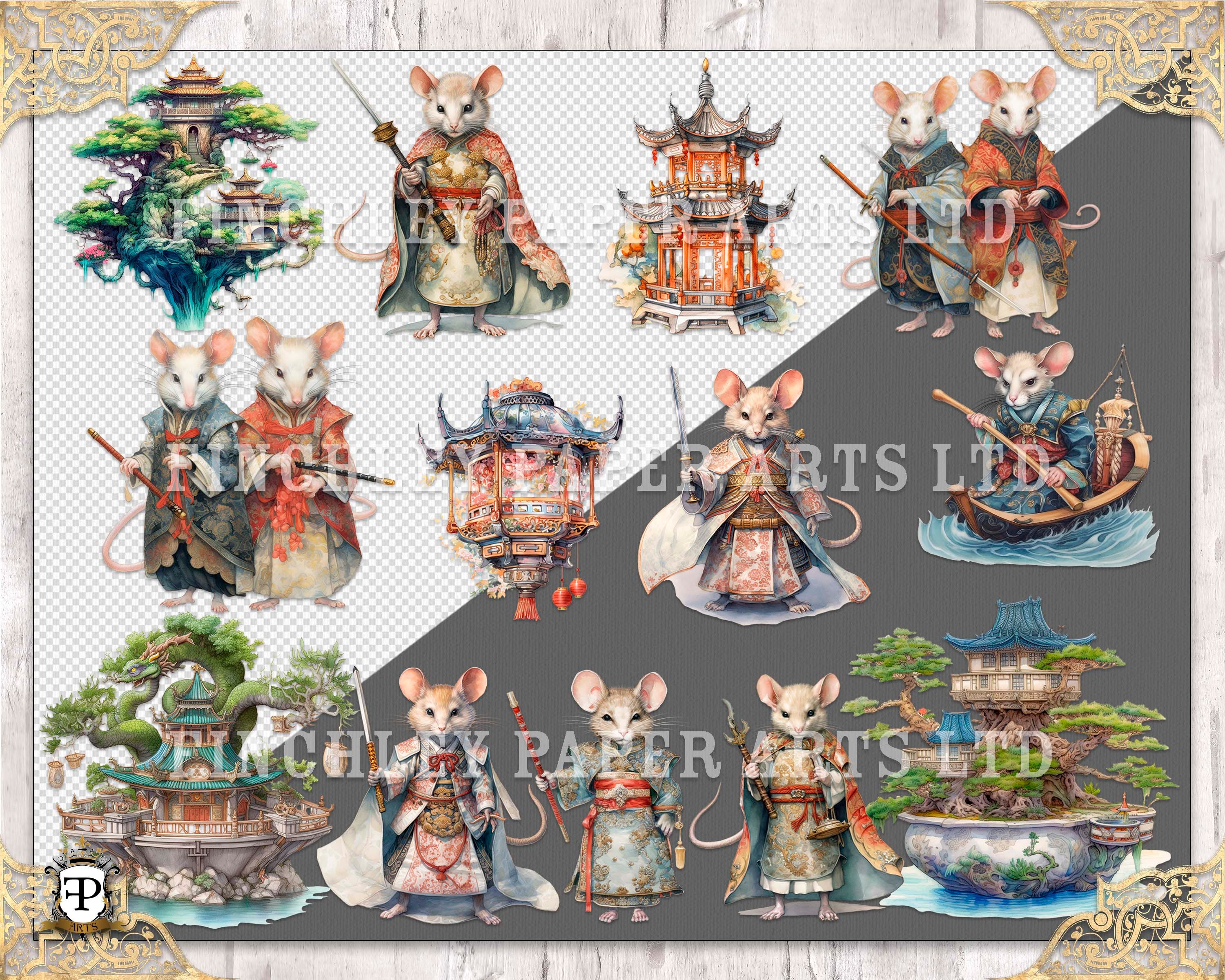 Fairytale Samurai Warrior Mice Watercolor Clipart, Fairytale Clipart ...