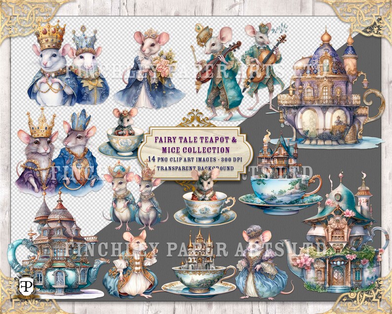 Fairytale Teapot and Mice Watercolor Clipart, Fairytale Clipart PNG ...