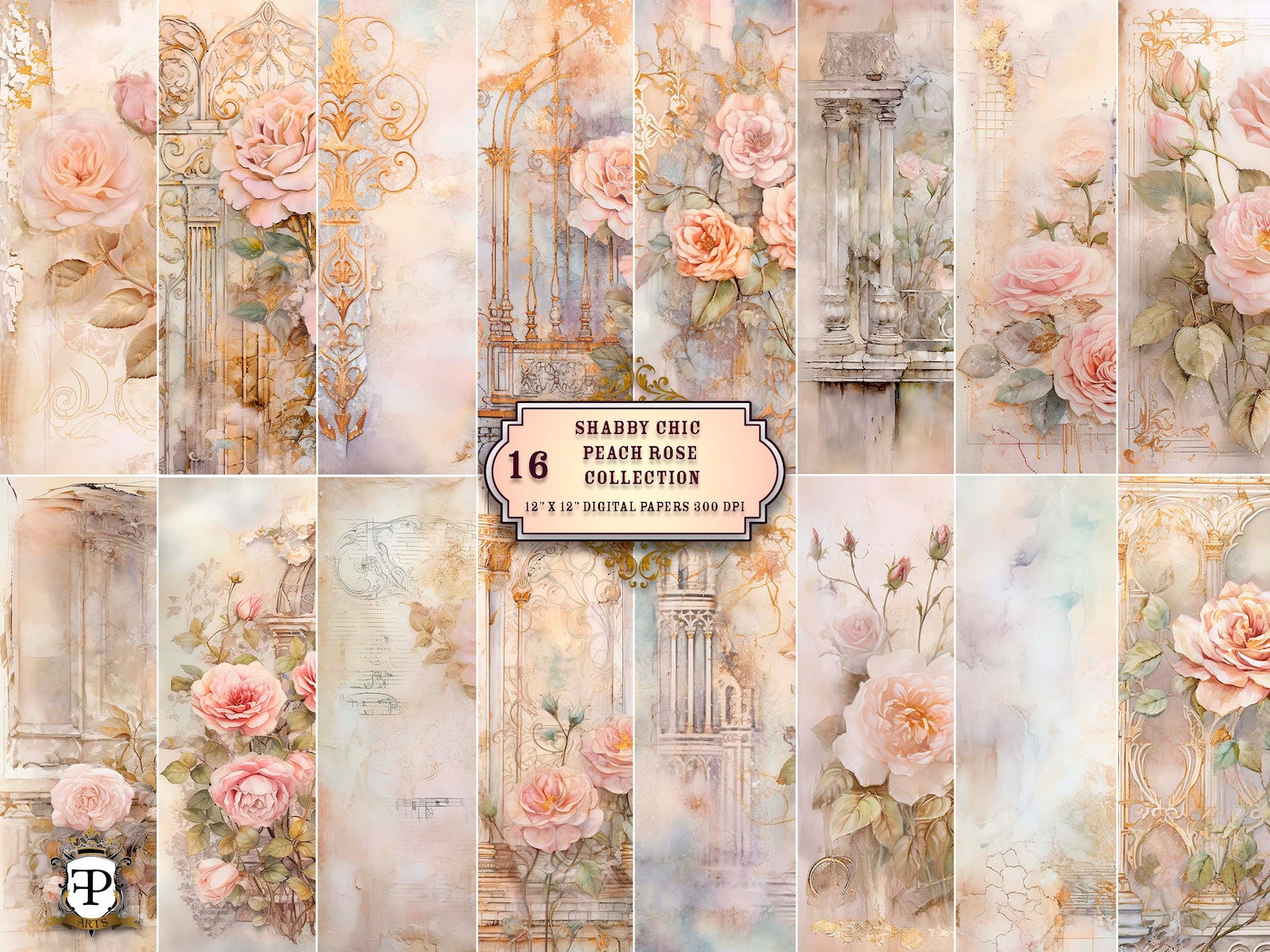Shabby Chic Peach Rose Digital Paper Collection,instant Download ...