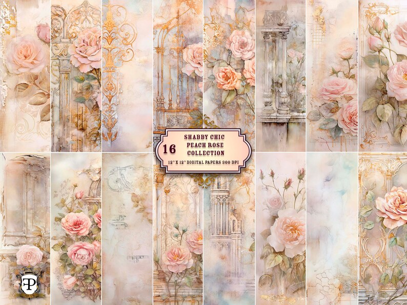 Shabby Chic Peach Rose Digital Paper Collection,instant Download ...