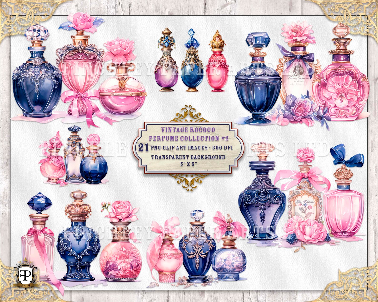 Vintage Rococo Perfume Collection #2, Watercolor Rococo Clip Art ...
