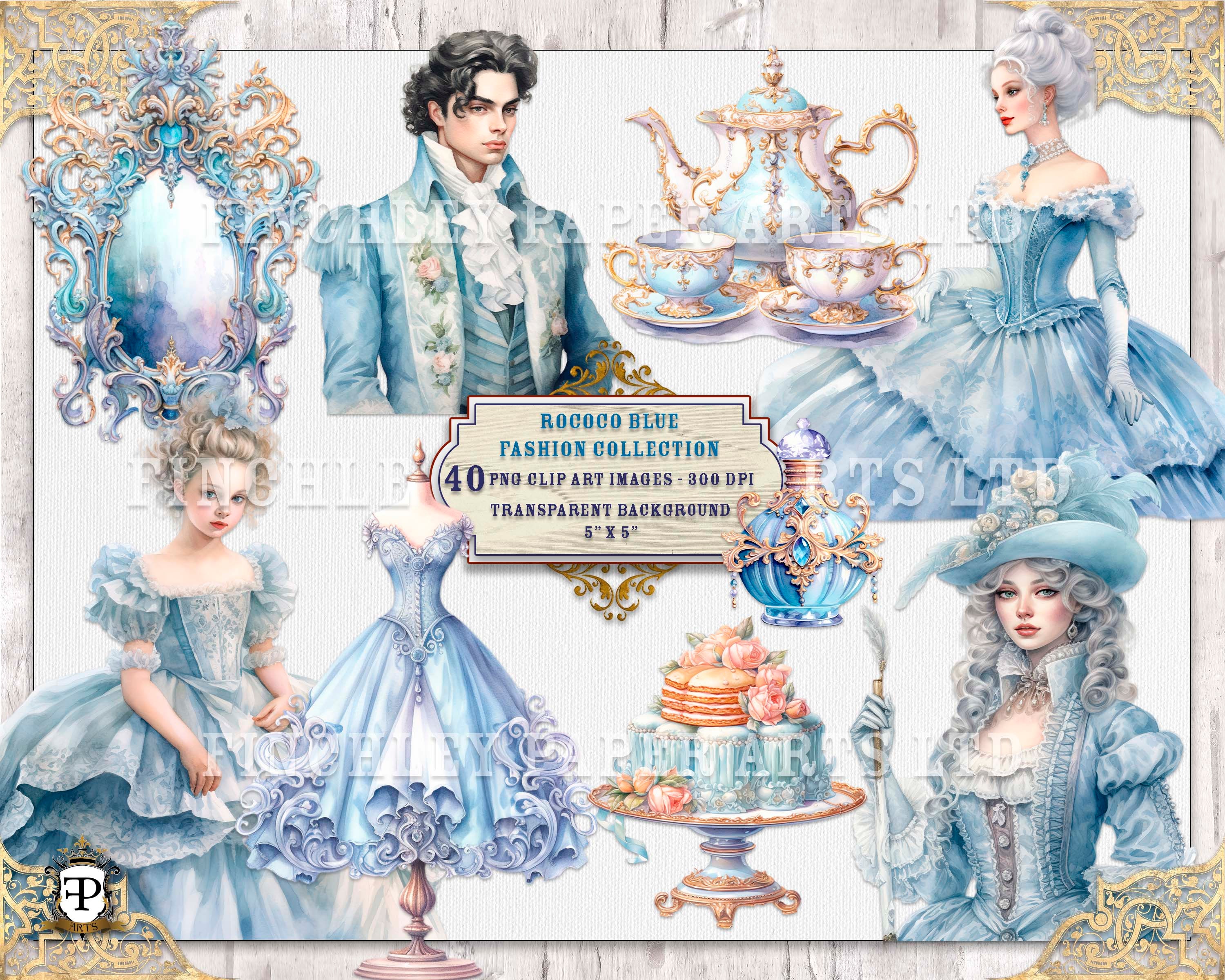 Rococo Blue Fashion Collection Watercolor Clip Artinstant - Etsy Hong Kong