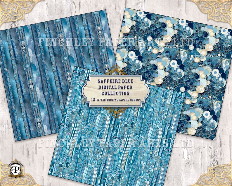 Sapphire Blue Digital Paper Collection, Instant Download,digital Pages ...