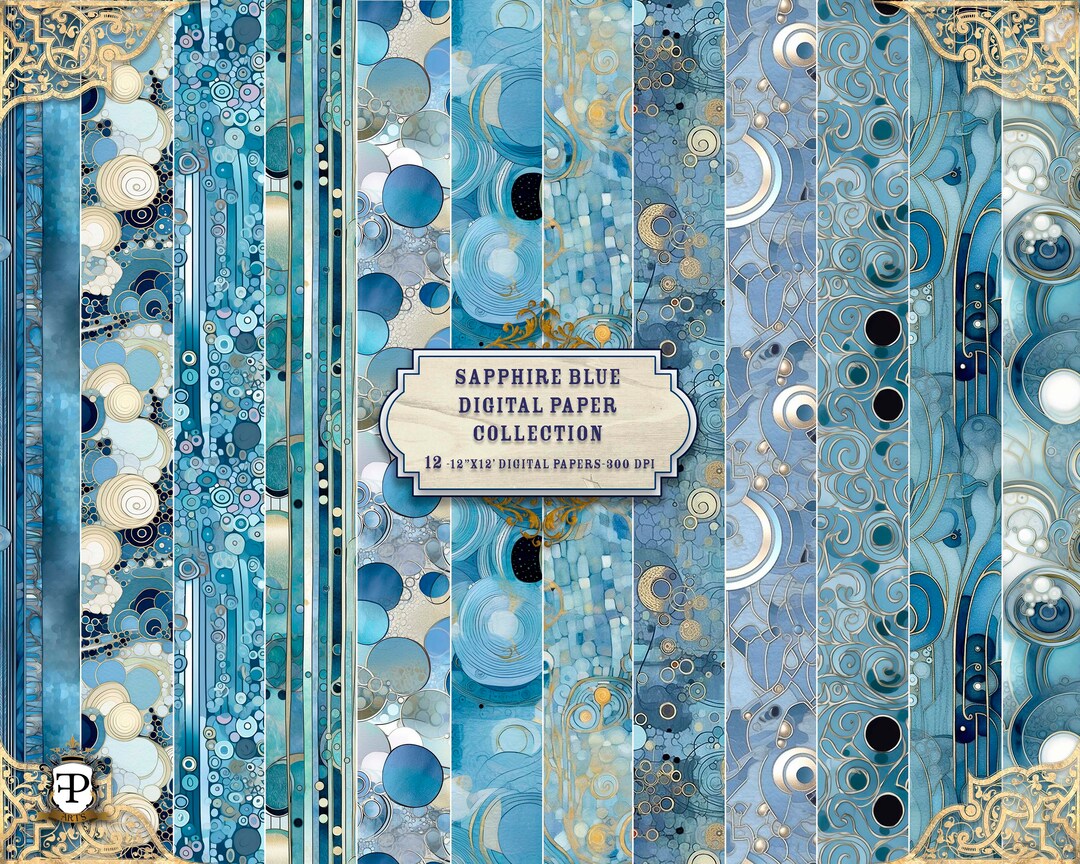 Sapphire Blue Digital Paper Collection, Instant Download,digital Pages ...