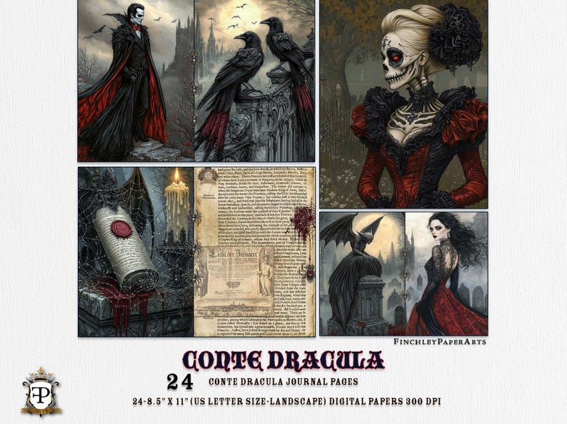 Conte Dracula Journal Pages, 11x8.5 US Letter Size, landscape,instant ...