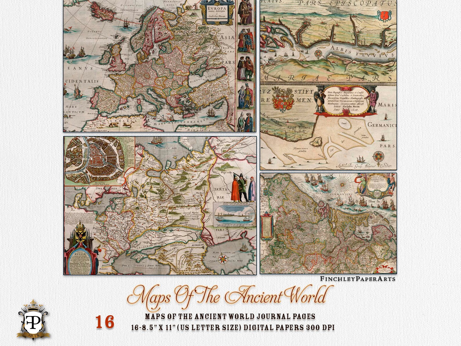Maps of the Ancient World Journal Pages, 11"x8.5" US Letter Size ...