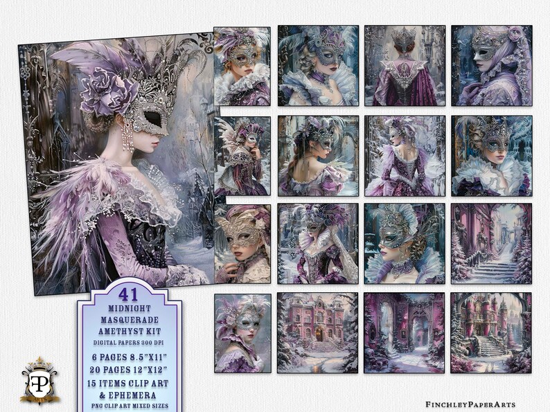 Midnight Masquerade Amethyst Paper Kit,instant Download,digital Journal ...