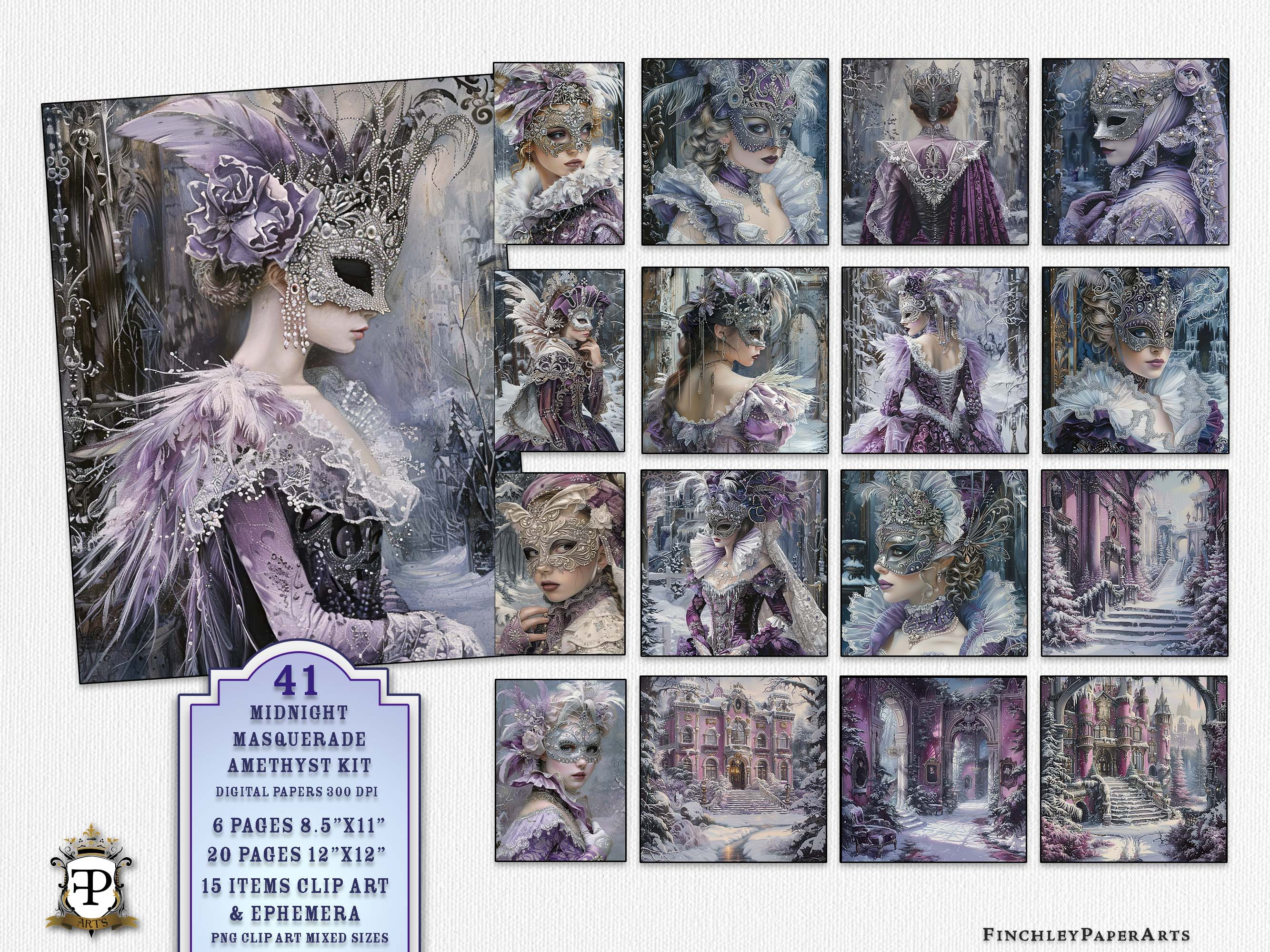 Midnight Masquerade Amethyst Paper Kit,instant Download,digital Journal ...