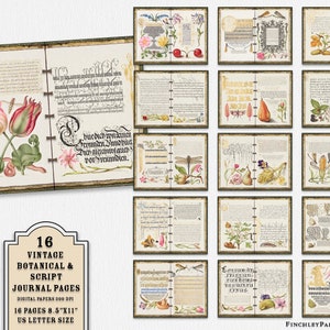 Vintage Botanical & Script Journal Pages, 11'x8.5" US Letter Size ...