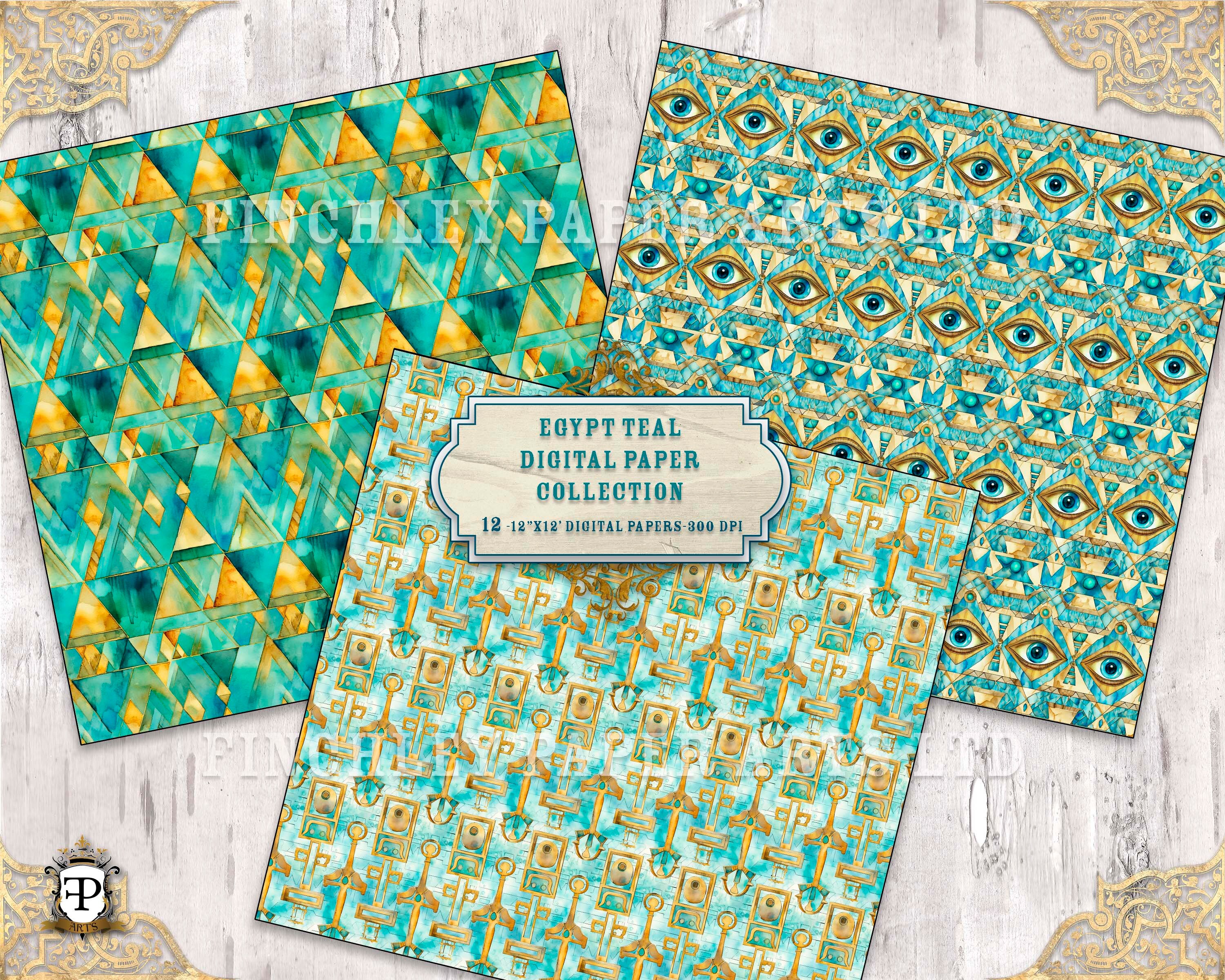 Egypt Teal Digital Paper Collection, Instant Download,digital Pages ...