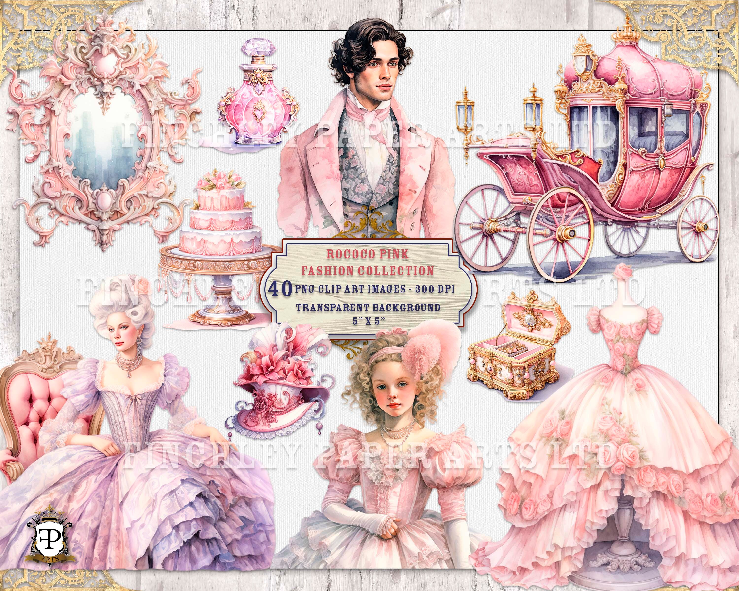 Rococo Pink Fashion Collection, Watercolor Rococo Clip Art,instant ...
