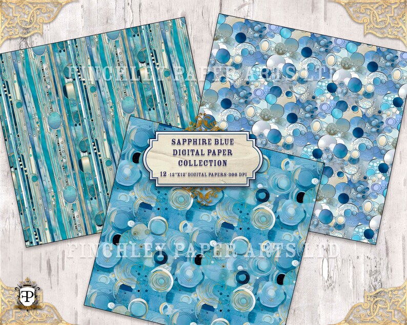 Sapphire Blue Digital Paper Collection, Instant Download,digital Pages ...