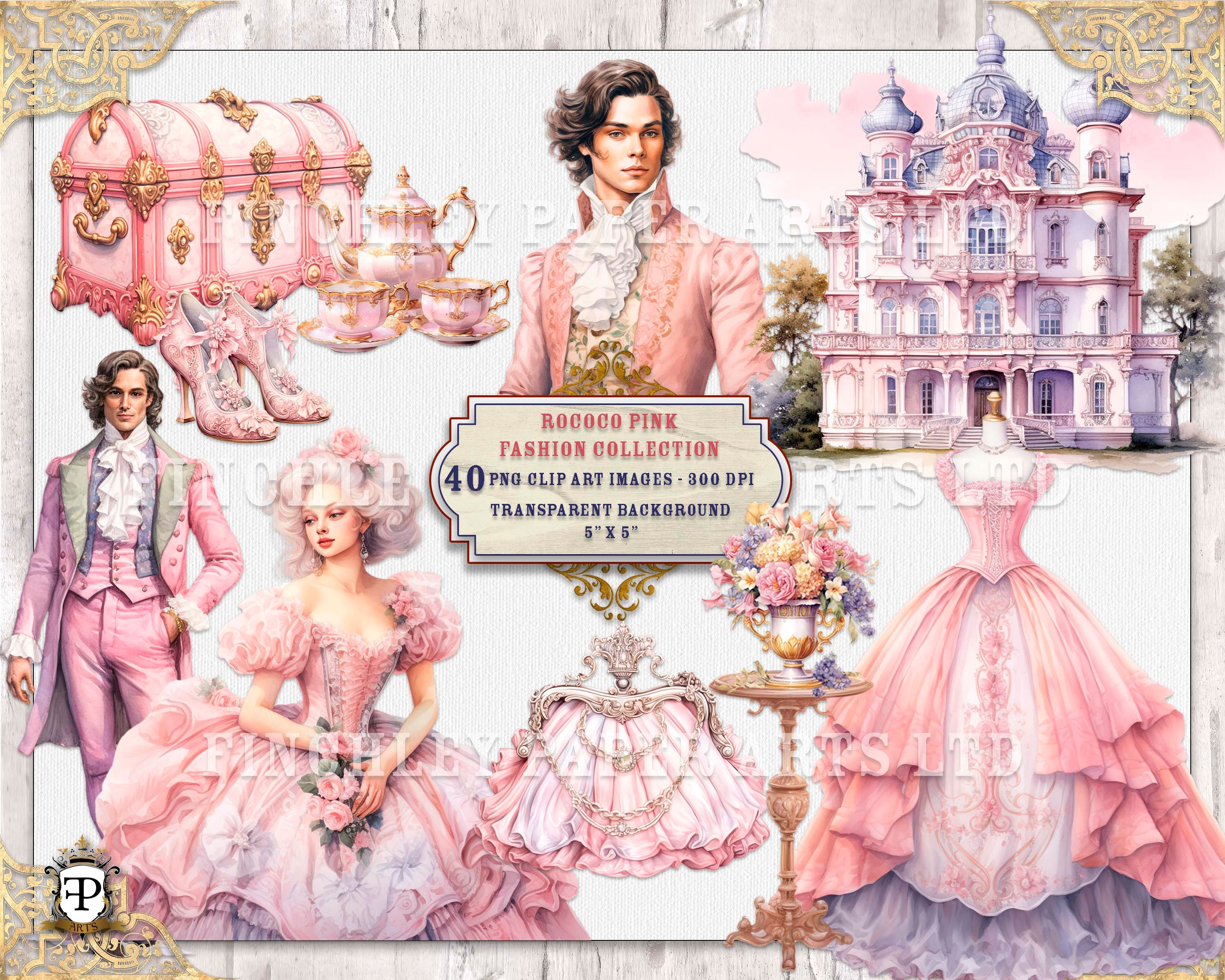 Rococo Pink Fashion Collection, Watercolor Rococo Clip Art,instant ...