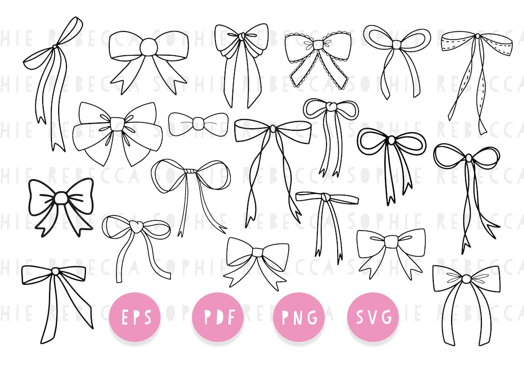 Coquette Doodles, Ribbon Bow Clipart, Digital PNG Clipart, Girly Bows ...