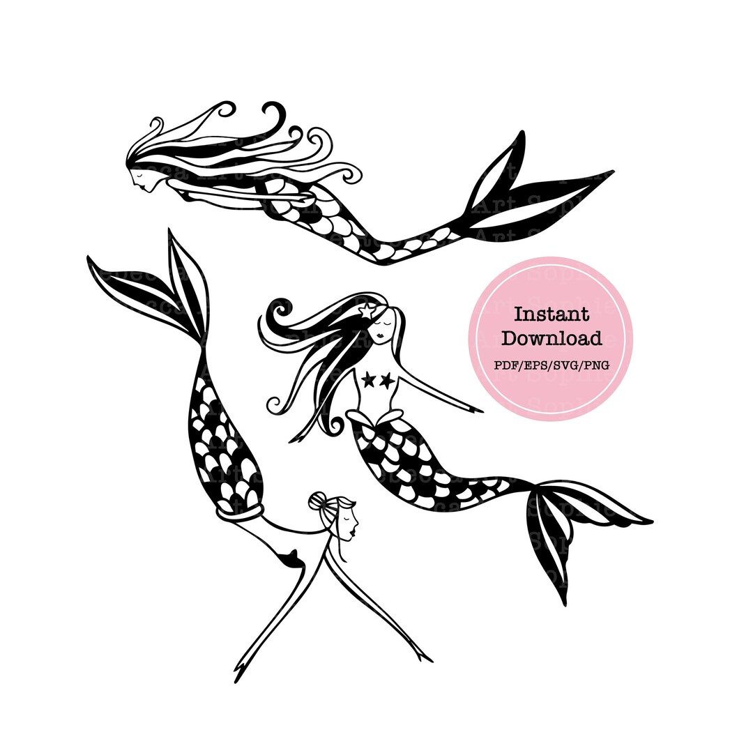 Mermaids Clipart Set - Etsy