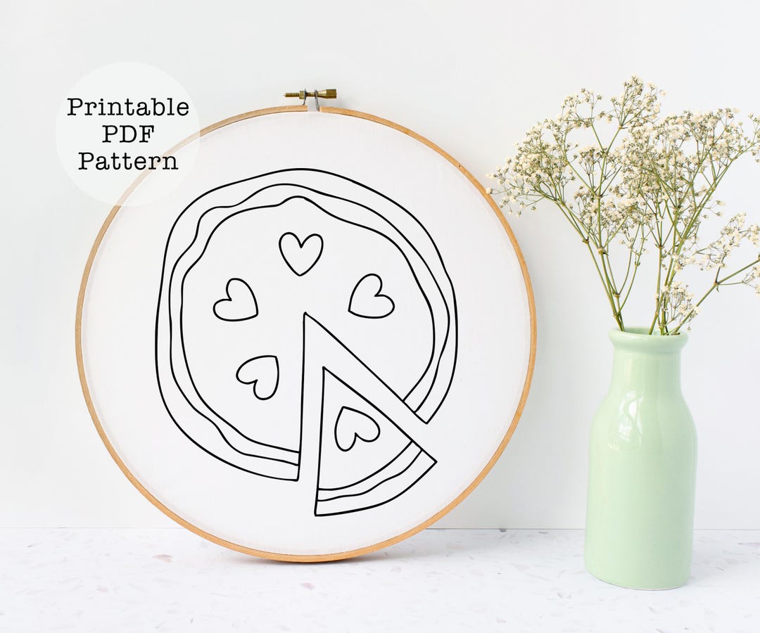 Love Pizza Embroidery Pattern Printable PDF | Valentine Hand Embroidery ...