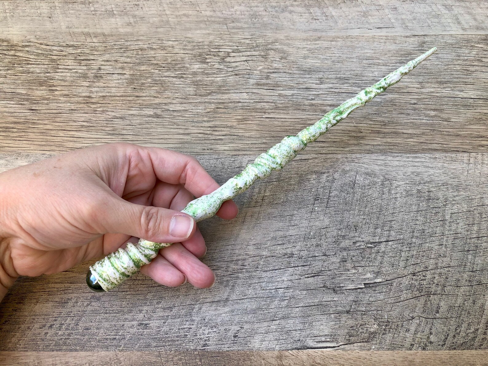 Green Glitter Green orb Wizard wandWhite Green Wand Wizard | Etsy