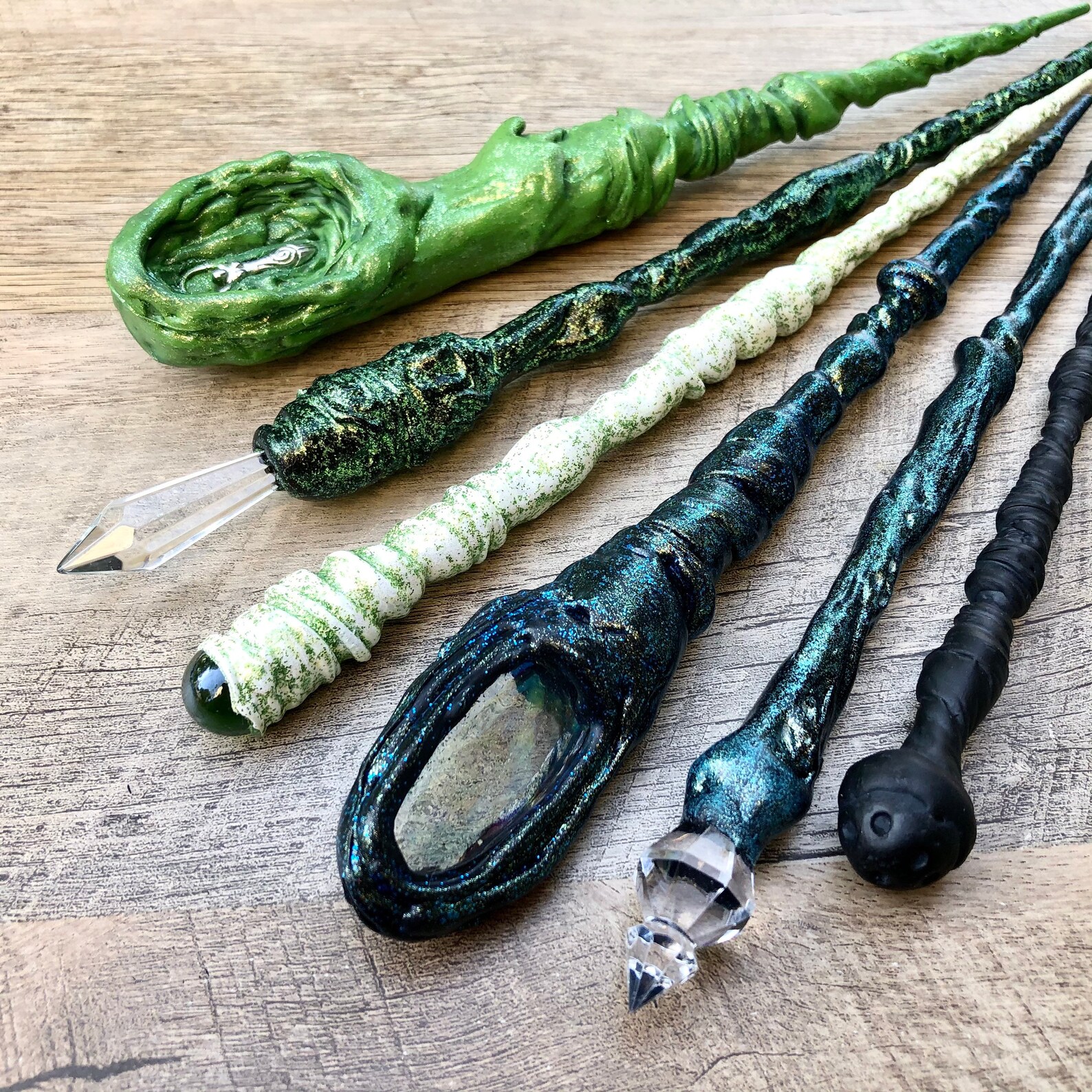 Green Glitter Green orb Wizard wandWhite Green Wand Wizard | Etsy