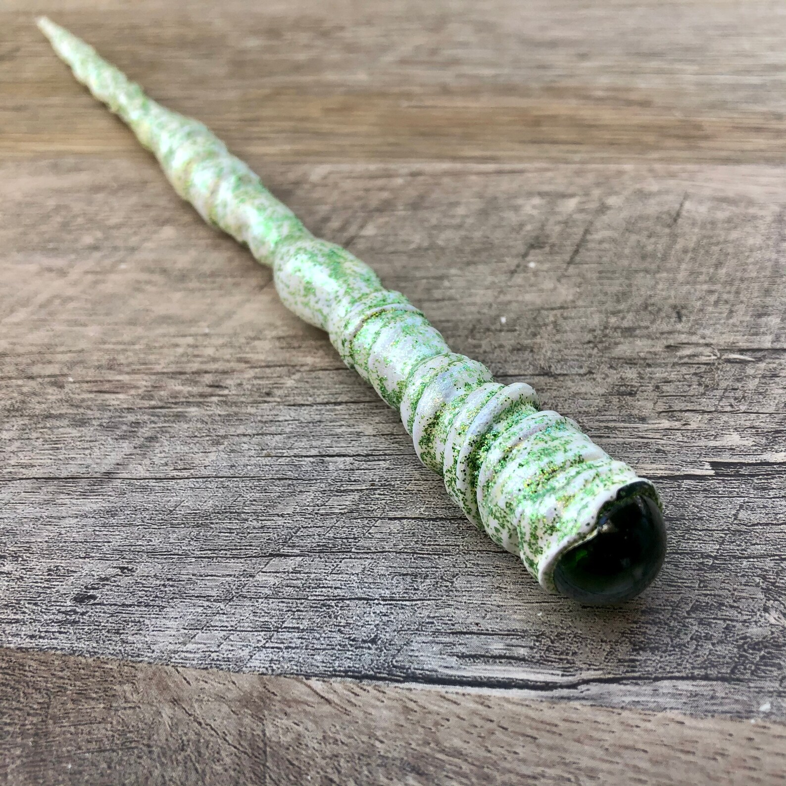 Green Glitter Green orb Wizard wandWhite Green Wand Wizard | Etsy