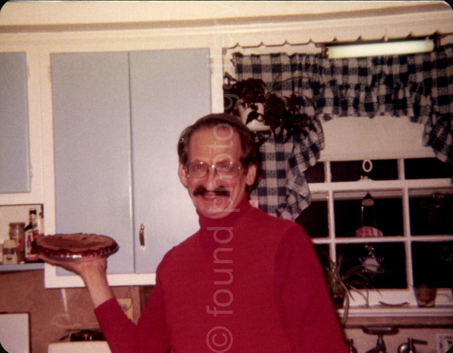 In Time for Thanksgiving, Man With Mustache in Red Shirt Holding Pie ...
