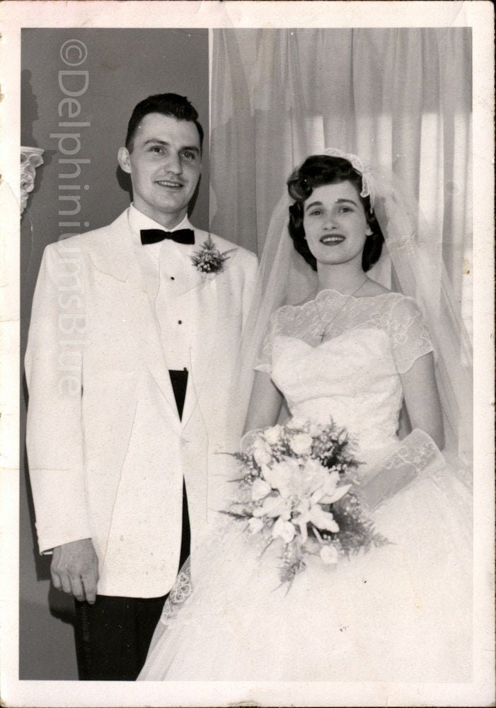 Vintage Wedding Photo: Bride and Groom, Romantic Moment (digital ...