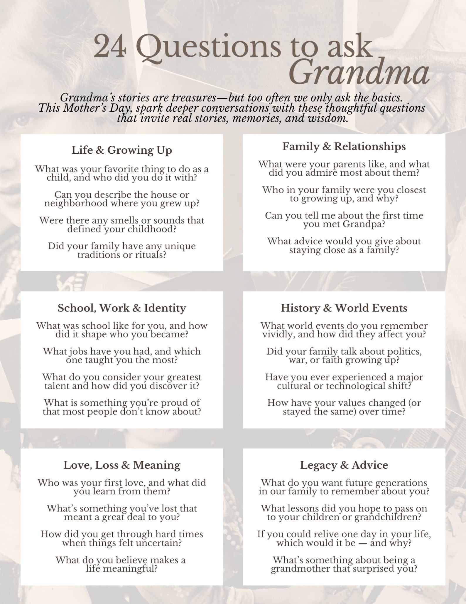 24 Meaningful Questions to Ask Grandma This Mother’s Day - Etsy