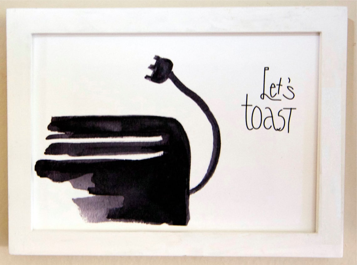 Lets Toast -black and White Watercolor Print - Etsy