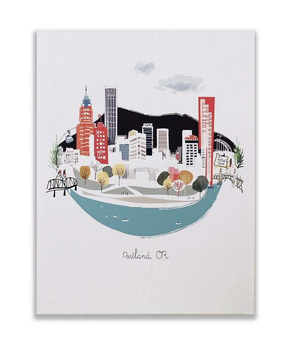 Portland Waterfront City Print - Etsy