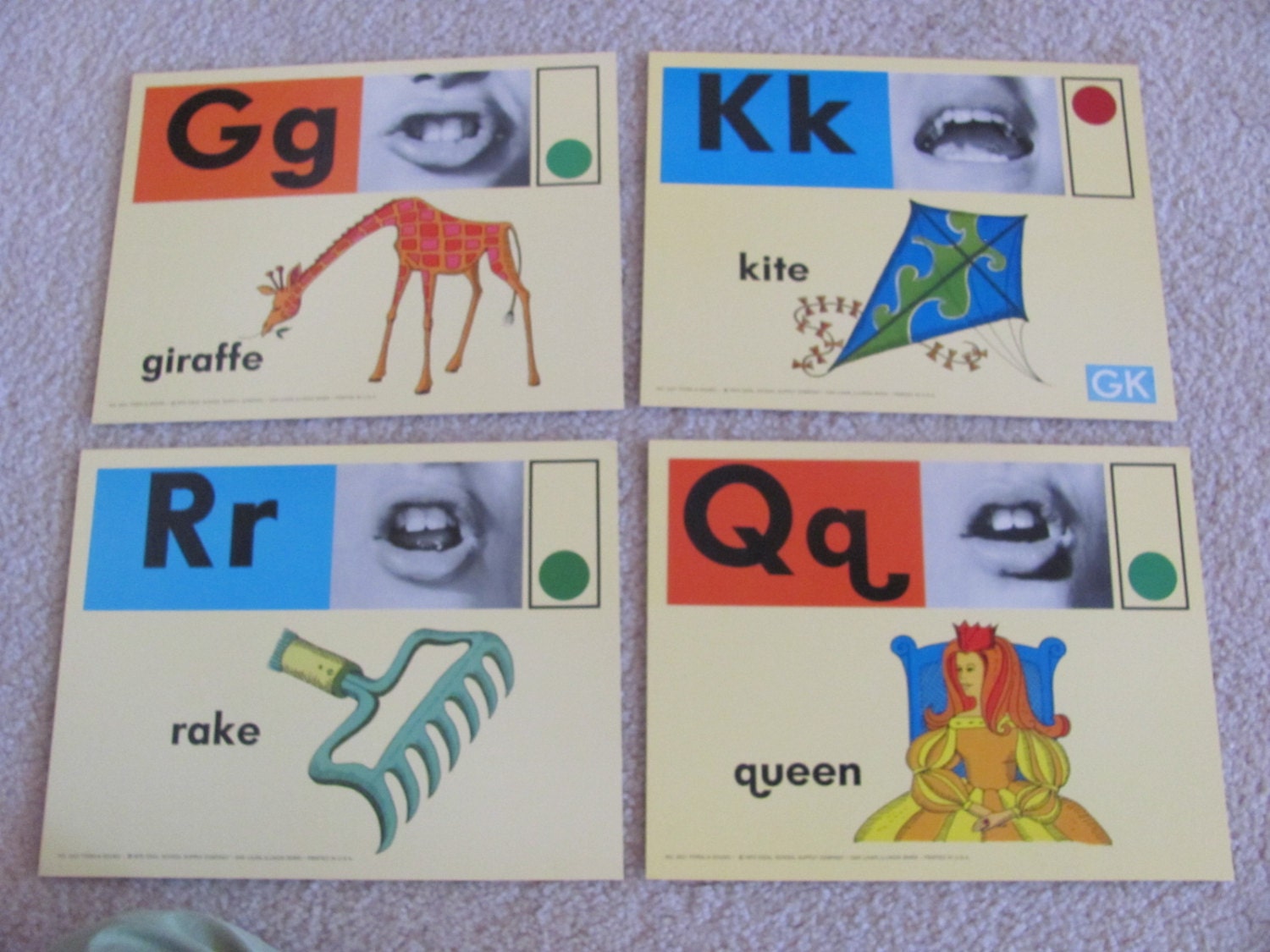 Large Phonics Flash Card Poster - Circa 1972 - Rake Kite Giraffe Queen ...