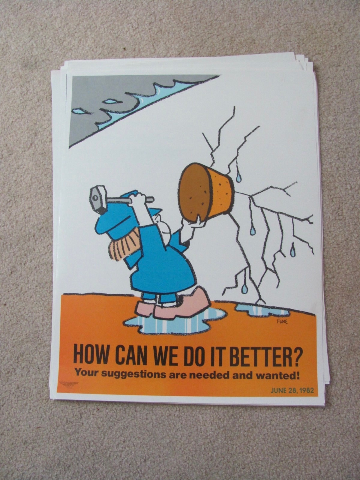 1980's Vintage Safety Workplace Inspirational Cartoon Poster 17 X 22 ...