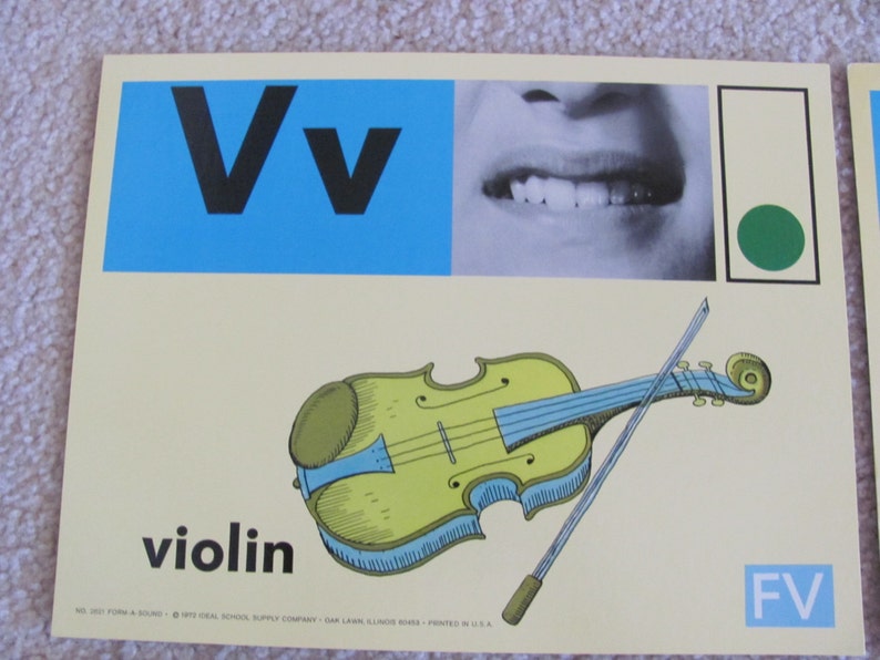 Large Phonics Picture Flash Card - Circa 1972 Yarn Violin Box Zebra - Etsy