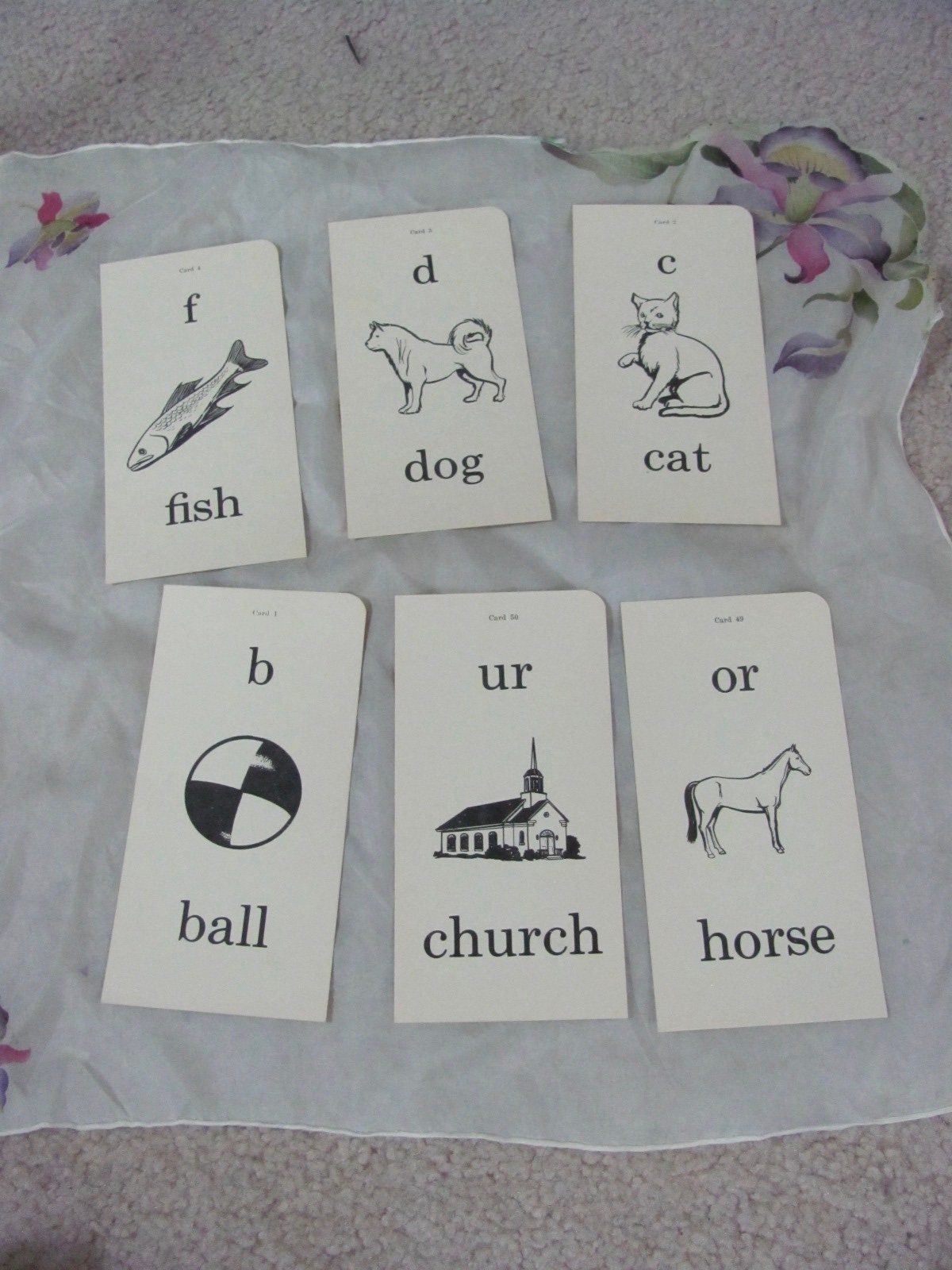 Large Illustrated School Flash Card - Circa 1959 Phonetics Mid Century ...