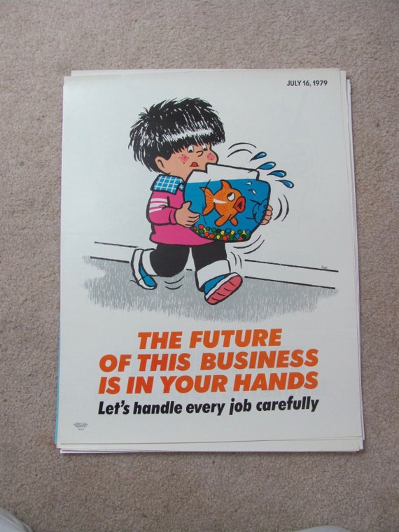 1980's Vintage Safety Workplace Inspirational Cartoon Poster 17 x 22 ...