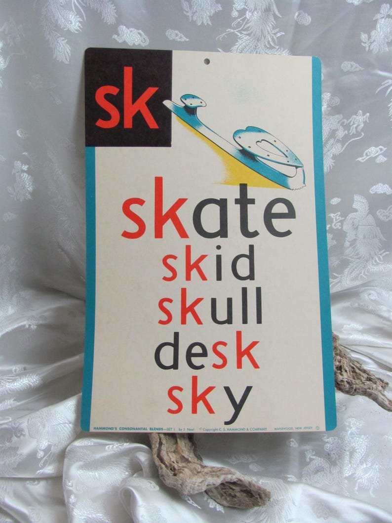 SKATE Vintage Illustrated School Flash Card Poster Vowel Abc's Alphabet ...