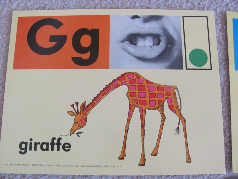Large Phonics Flash Card Poster - Circa 1972 - Rake Kite Giraffe Queen ...