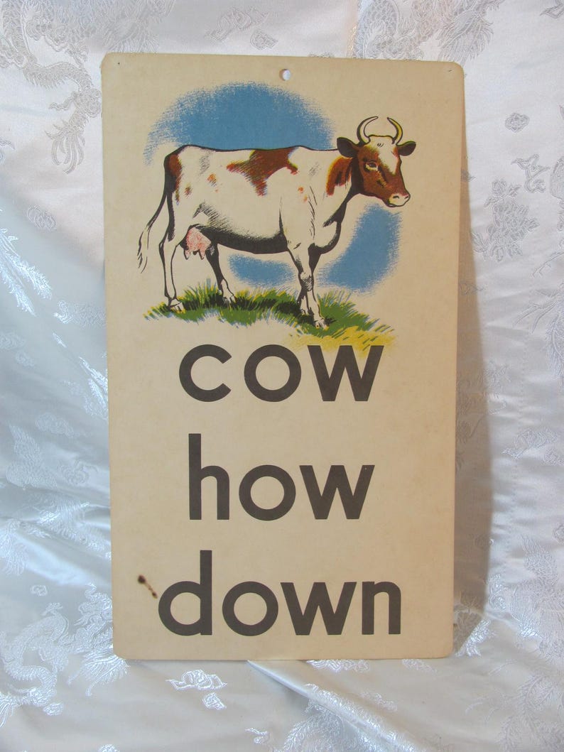 COW HOW Vintage Illustrated School Flash Card Poster Vowel Abc's ...