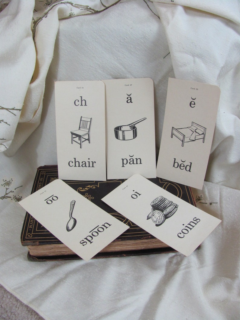 Large Illustrated School Flash Card - Circa 1959 Phonetics Mid Century ...