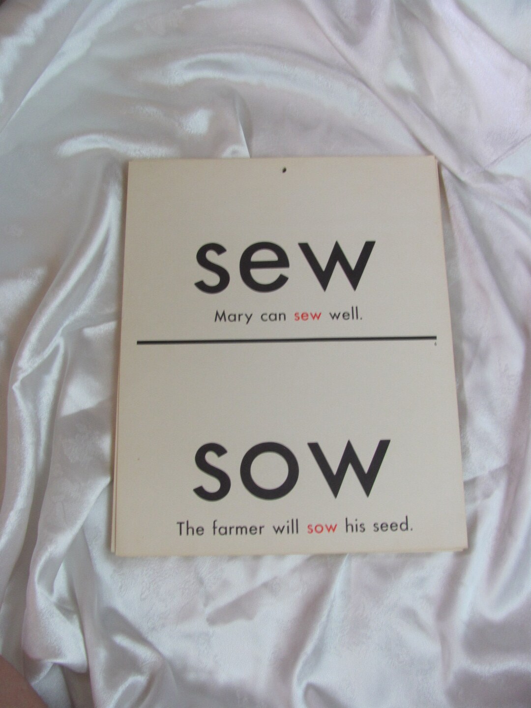 Vintage Homonym Words School Classroom Educational Flash Card 2 Sided ...