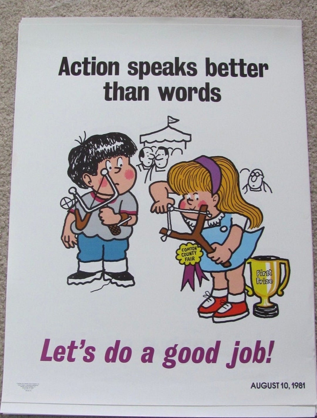 1981 Vintage Safety Workplace Inspirational Cartoon Poster 17" X 23 ...