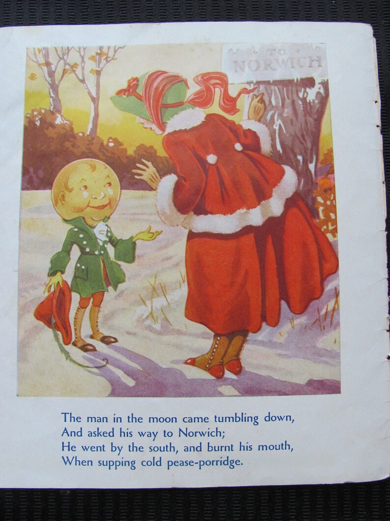 2 2 Sided Book Pages From Vintage Illustrated Child's Book NURSERY ...