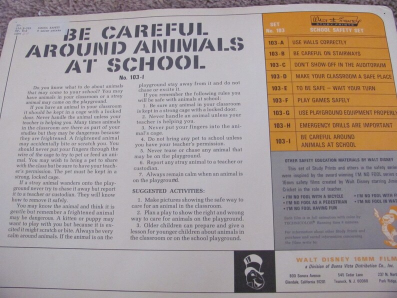 Disney Poster - Be CAREFUL AROUND ANIMALS - Classroom School Safety ...