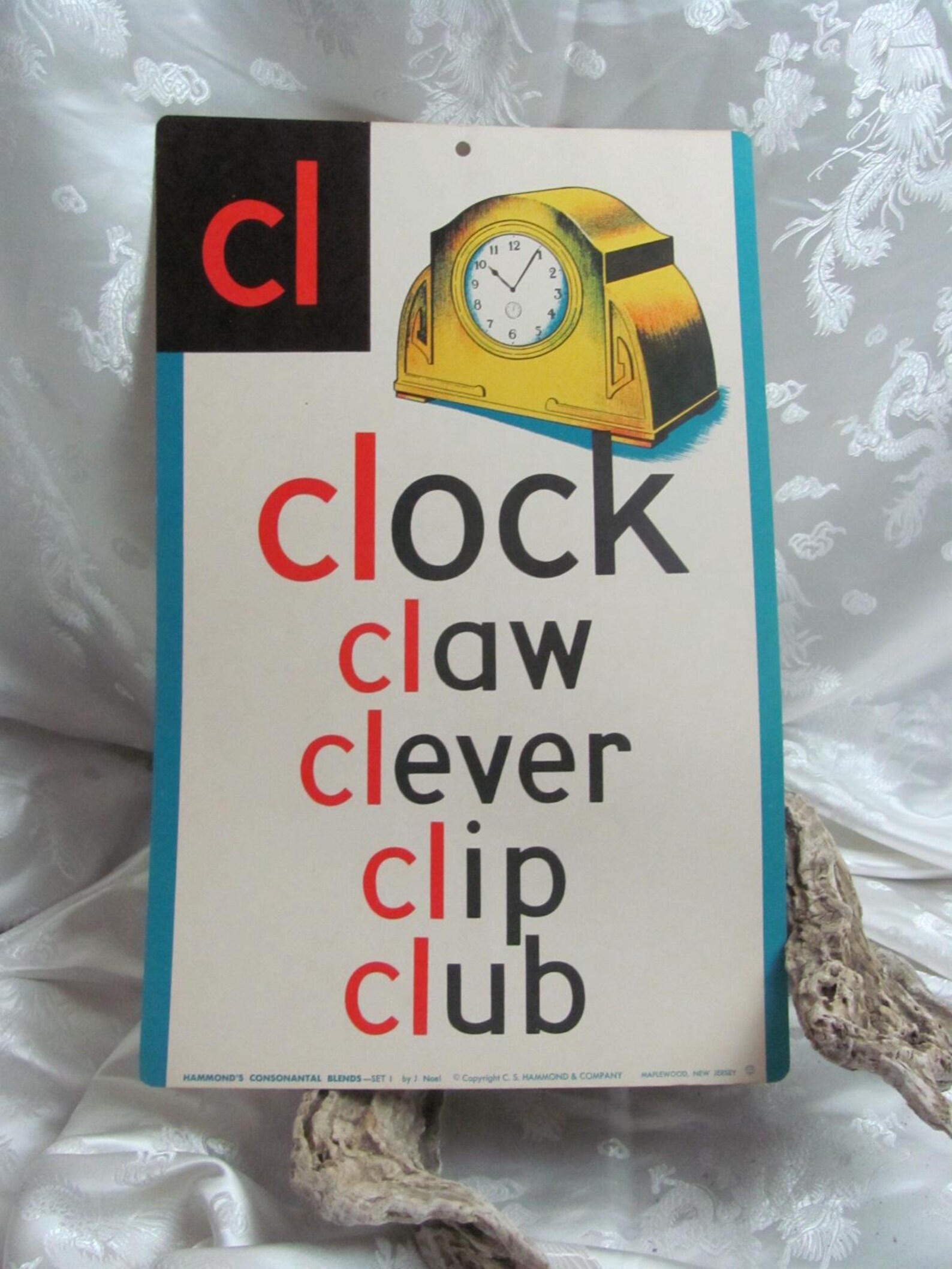 CLOCK Vintage Illustrated School Flash Card Poster Vowel Abc's Alphabet ...