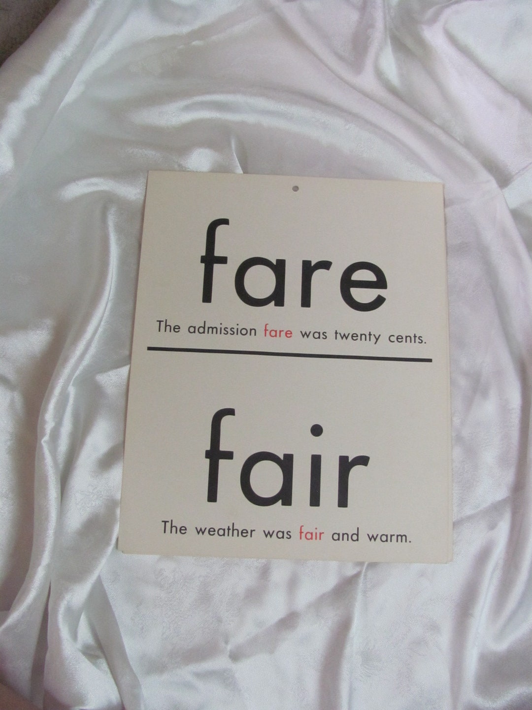 Vintage Homonym Words School Classroom Educational Flash Card 2 Sided ...